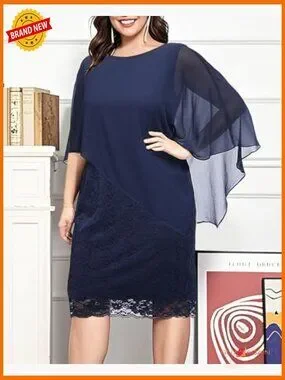 Other | Sheath Dress With Chiffon Cape Lace Overlay Boat Neck Zipper ...